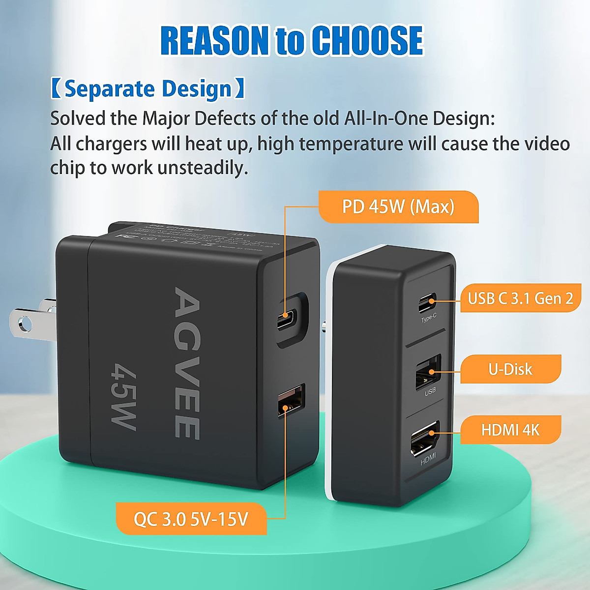 AGVEE Portable Replacement Switch OLED Dock Station Adapter, Multi in 1, 4K HDMI PD 45W Compatible with Nintendo Switch OLED with USB Type-C 3.1 Gen 2 Power Cable, Black