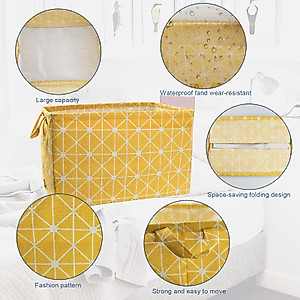 3Pcs Large Rectangular Canvas Storage Basket, MOTASOM Foldable Toy Organizer Bins with Handles, Waterproof Clothes Storage Box for Nursery Home Closet Office Organization, Shelf & Toy Basket (L)