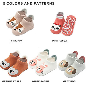 Exegawe Baby Socks with Grippers 5 Pairs Toddler Kids Cartoon Floor Ankle Non Slip Socks(Style B, L/3-5T)