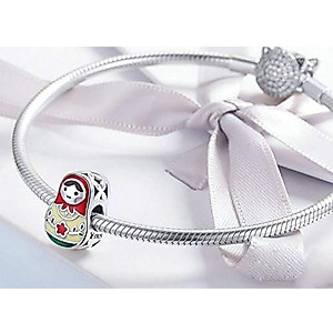 Matryoshka 925 Sterling Silver Russian Doll Charms Red Enamel Bead Charms Happy Mothers Day Christmas Charms for Pandora Bracelets Gifts for Her Mom Daughter Wife(Russian Doll Charms)