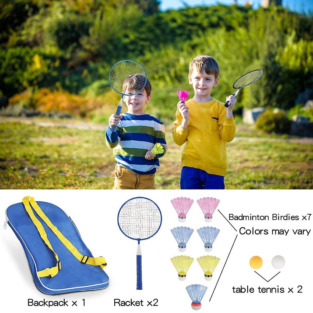 Kids Badminton Set of 2 Rackets with Birdies Carrying Bag for Boys Girls,Ultralight Children's Badminton Racquets for Starter Players Toddler Indoor Backyard Sporting (Blue)