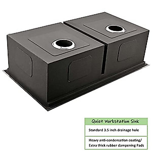 33 Inch Undermount Double Bowl Kitchen Sink Workstation- Wesliv 33x19 Stainless Steel Undermount Kitchen Sink 50/50 Low Divide Double Bowl Kitchen Sink 16 Gauge Deep Ledge Workstation Sink