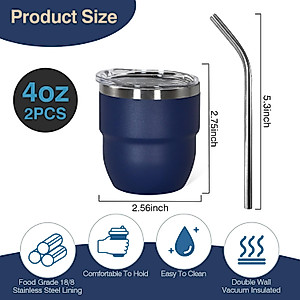 4oz Stackable Cup, Vacuum Insulated Espresso Coffee Cup Set of 2, Espresso Shot Glass, Double Wall Stainless Steel Mini Tumbler Shot Glasses with Straw and Lid