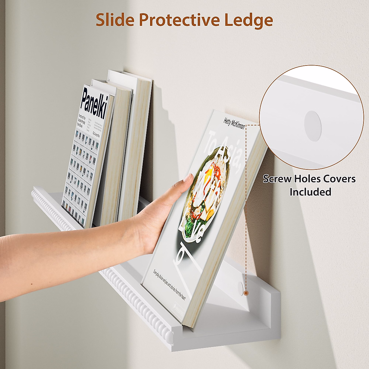 Alsonerbay Floating Shelves Wall Mounted Set of 2, Modern White Shelves with Lip, Wood Wall Shelves with Wooden Beads for Bedroom Living Room Bathroom Office and More White