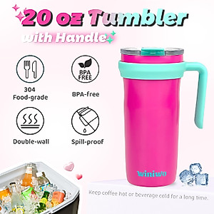 winiwo 20 oz Tumbler with Handle, Easy to Hold, Travel Coffee Mug with Screw Lid, Spill-proof, Insulated Cups, Built-in Up Down Flip, Fit Most Car Cup Holders, Commute, School, Home, Office