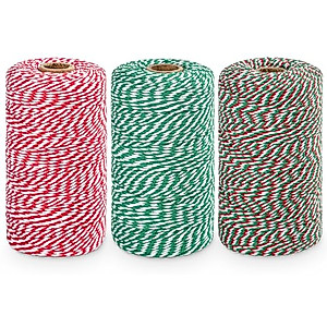 XKDOUS 1476ft 3 Rolls Bakers Twine, 2MM Natural Cotton String for Christmas Craft, Gift Wrapping and Home Decor(3 colors)
