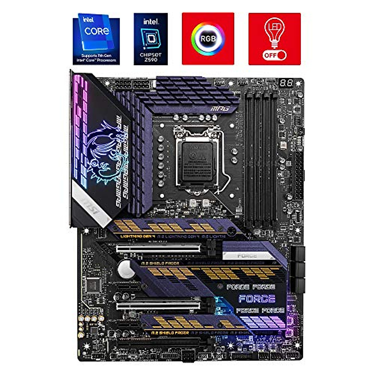 MPG MPG Z590 Gaming Force Gaming Motherboard (ATX, 11th/10th Gen Intel Core, LGA 1200 Socket, DDR4, PCIe 4, CFX, M.2 Slots, USB 3.2 Gen 2, DP/HDMI, Mystic Light RGB)