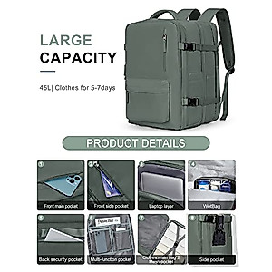 Large Travel Carry on Laptop Backpack for Women Men, Expandable Flight Approved Backpack, Waterproof Sports College bag Casual Daypack for Weekender Business Hiking with Shoe Compartment DarkGreen