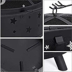 LEAYAN Garden Fire Pit Grill Bowl Grill Barbecue Rack Fire Pit Outdoor Wood Burning Pits for Outdoor Backyard Patio Bonfire Campfire Grill Grate Mesh Spark Screen Poker Waterproof Cover Included