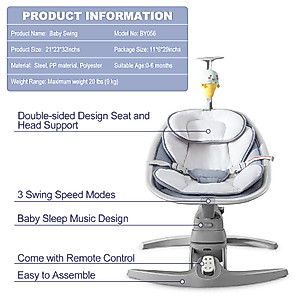 SYCYH Baby Swings for Infants Easy to Assemble Outdoor Portable Baby Swing for Newborn, Music Speaker with 8 Preset Lullabies, Remote Control