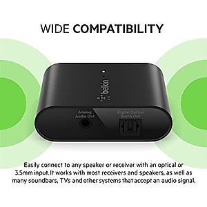 Belkin SoundForm Connect AirPlay 2 Adapter & Airplay 2 Receiver - Wireless Streaming for Apple Devices to Bluetooth Speakers - Optical & 3.5mm Speaker Inputs for iPhone 14, 13, MacBook Pro & More