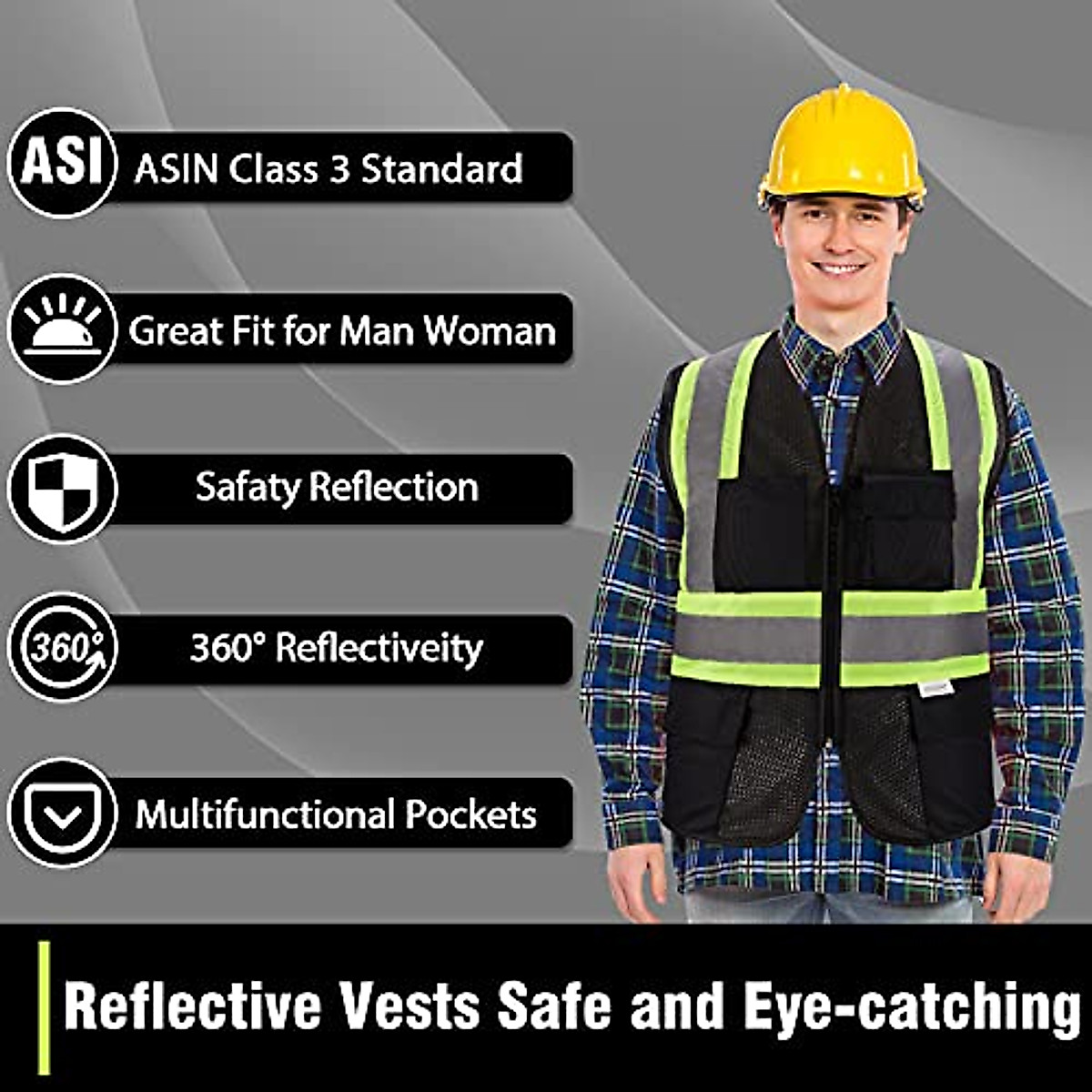 SULWZM High Visibility Safety Vest, Reflective Back Cross Strips for Men and Women (Black, Large)
