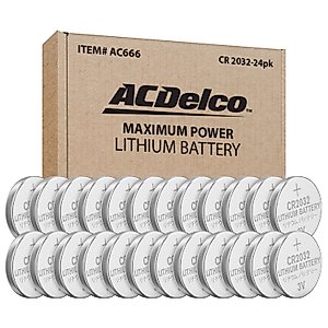ACDelco 24-Count CR2032 Batteries, Lithium 3V Coin Cell Button Battery Pack for Watch and Small Electronics, 5 Year Shelf Life