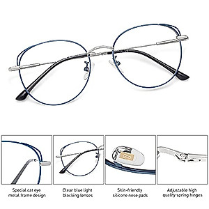 SOJOS Cat Eye Blue Light Blocking Glasses for Woman Hipster Metal Frame Womens Eyeglasses She Young SJ5027, Blue&Silver Frame/Anti-Blue Light Lens