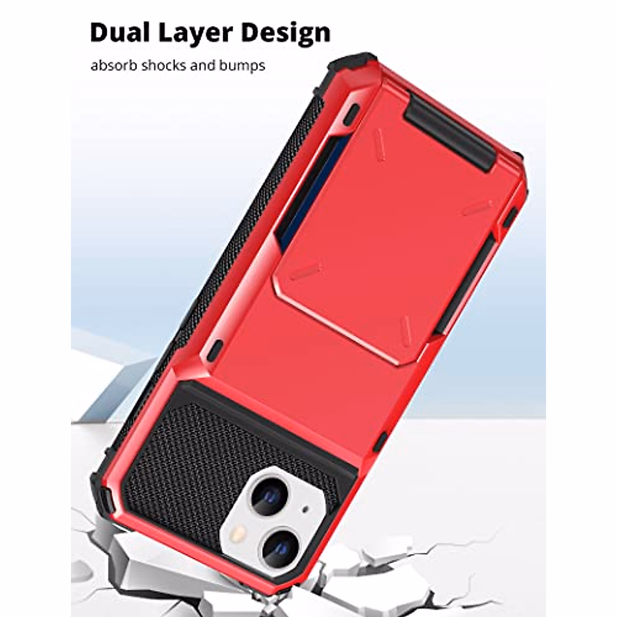 TITACUTE for iPhone 13 Mini Case Wallet 5 Credit Card Holder Flip Cover Design ID Slot Back Pocket Dual Layer Anti-Scratch Hard Shell Hybrid Protective Bumper for iPhone 13 Mini 5.4 Red