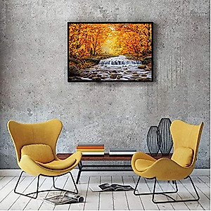 Paint by Numbers for Adults - DIY Canvas Painting Kit - Pre-Printed Art-Quality Drawing Paintwork with 4 Paintbrushes - Autumn River Park Design 16”x20” Rolled Canvas Gift Decor
