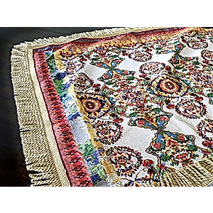 Tache Elegant Ornate Ivory Colorful Paisley Square Tapestry Table Cloth with Tassels, 35x35