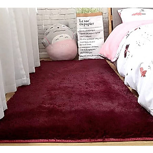 Shaggy 3.2' x 5.2' Area Rug Modern Indoor Plush Fluffy Rugs, Extra Soft Comfy Carpets, Cute Cozy Area Rugs for Bedroom Living Room Girls Boys Kids, Red Wine