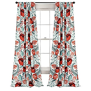 Lush Decor Poppy Garden Curtains Light Filtering Window Set for Living, Dining, Bedroom, 84 in L Panel Pair, Multi