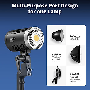 Godox ML60 60W Power in Your Hands LED Video Light,with AD-S60S Softbox,Built-in FX Effects,Silent Mode,Portable Brightness Adjustment Support Li-ion Outdoor LED Light