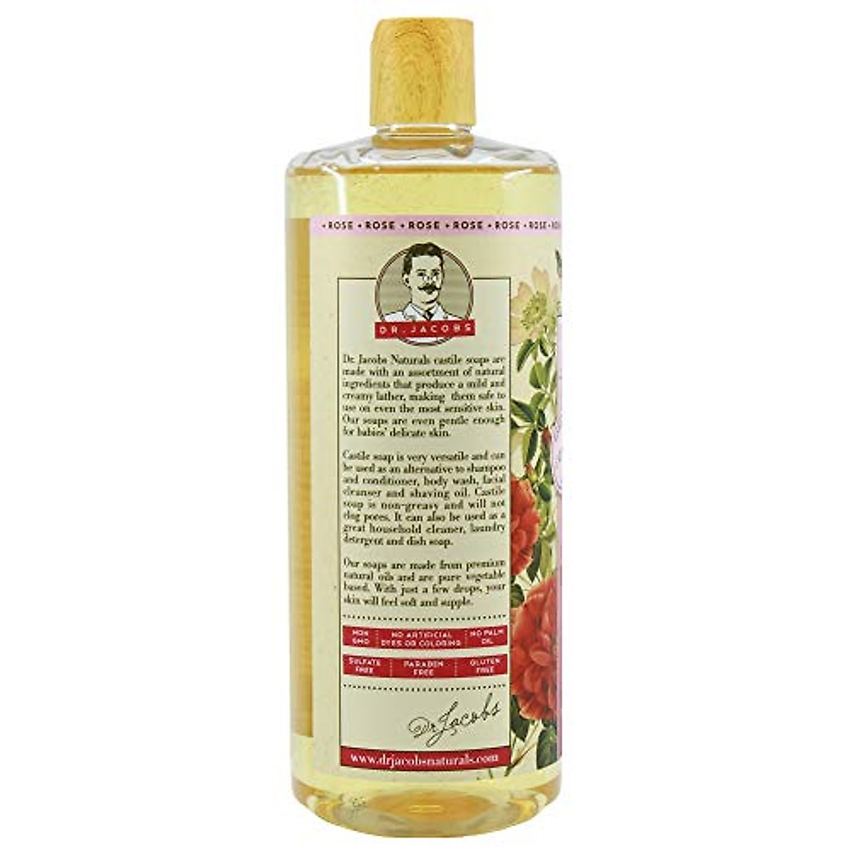 Dr Jacobs Naturals 32 Oz. 2 Pack Pure Castile Liquid Soap - No Palm Oil, GMO Free - Multi-Purpose for Face, Hair, Laundry and Dishes - Hypoallergenic and Dermatologist Approved (Rose & Charcoal)