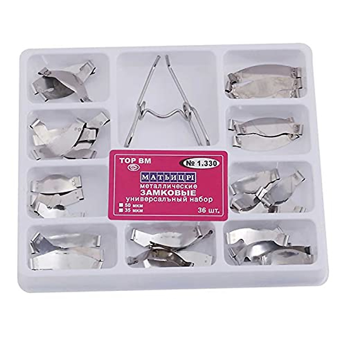 Dental Matrix with Springclip No.1.330 Sectional Contoured Metal Matrices Full kit for Teeth Replacement Dentsit Tools(36pcs)