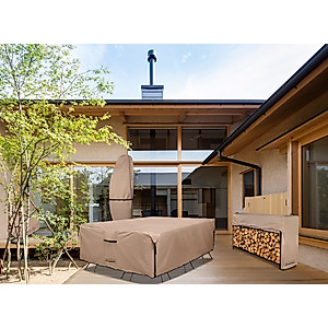 ULTCOVER Square Patio Heavy Duty Table Cover - 600D Tough Canvas Waterproof Outdoor Dining Table and Chairs General Purpose Furniture Cover Size 62 inch