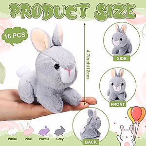 Sratte 16 Pcs Easter Bunny Stuffed Animal Bulk 4.7 Inch Small Plush Rabbit Keychains Detachable Bunny Party Favors Plushies for Birthday Baby Shower Easter Basket Stuffers Decorations