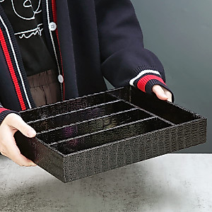 Kyraton Black Leather Wood Kitchen Flatware Drawer Organizers, Silverware Drawer Organiser and Cutlery Tray, Utensil Tray Drawer Organizer, Cutlery Flatware Organizer With Drawers