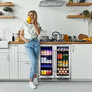 Yeego 30 inch Beverage Refrigerator, Two 15" Dual Zone Beverage Coolers Bundle Hold 160 Cans Beverage Fridge under Counter Beer Fridge for Drink Soda Wine Built-In or Freestanding