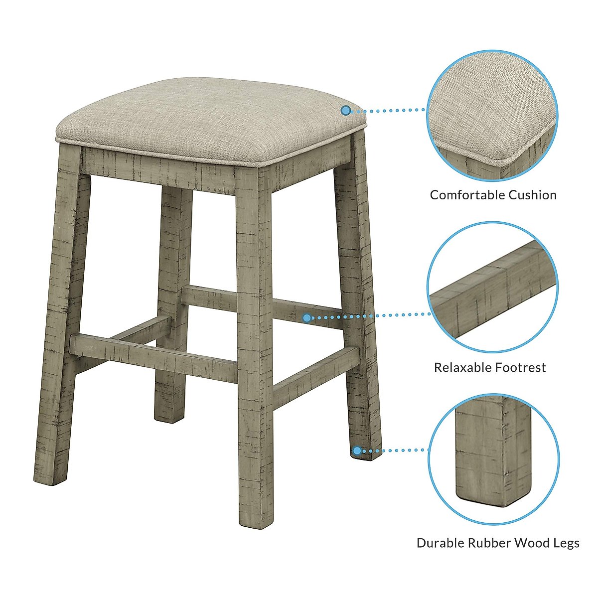 Merax 4-Piece Counter Height Bar Table Set with Socket and Fabric Padded Stools, Rustic Bar Dining Set, Gray Green