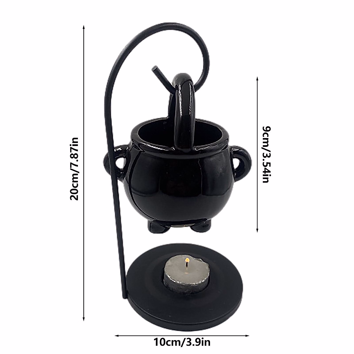 Bavokon Hanging Cauldron Pagan Oil Burner - Halloween Wax Burner,Black Cauldron Wax Burner,Ceramic Wax-Warmer Aroma Diffuser with Handle for Fragrance Wax Melts,Enchanting Witches Home Decor Element