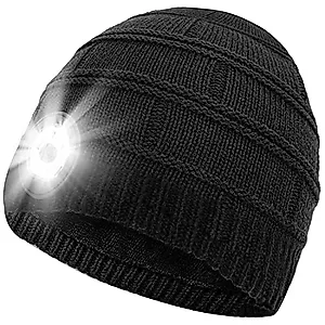 LED Beanie Hat with Light for Men Gifts Tech Gifts Christmas Stocking Stuffers Rechargeable Lighted Knit Hat Headlamp Cap Mens Gift Ideas Unique Gifts for Men for Men, Women, Teens Black