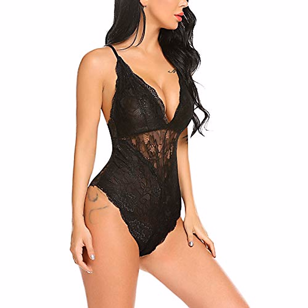 Aniywn Lace Bodysuit One Piece Lingerie for Women Deep V Neck Sexy Lace Bodysuit Babydoll Underwear