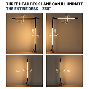 DELIZIO Desk Lamp 34.25in, Architect Lamp for Home Office, 21W Clamp Lamp ,3 Color Modes Stepless Dimming, Modern Eye-Caring Office Light ,Three Head Work Lamp with Remote Control Workbench Lamp