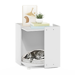 Furinno Peli Multipurpose End Table with Storage, Solid White, Cube