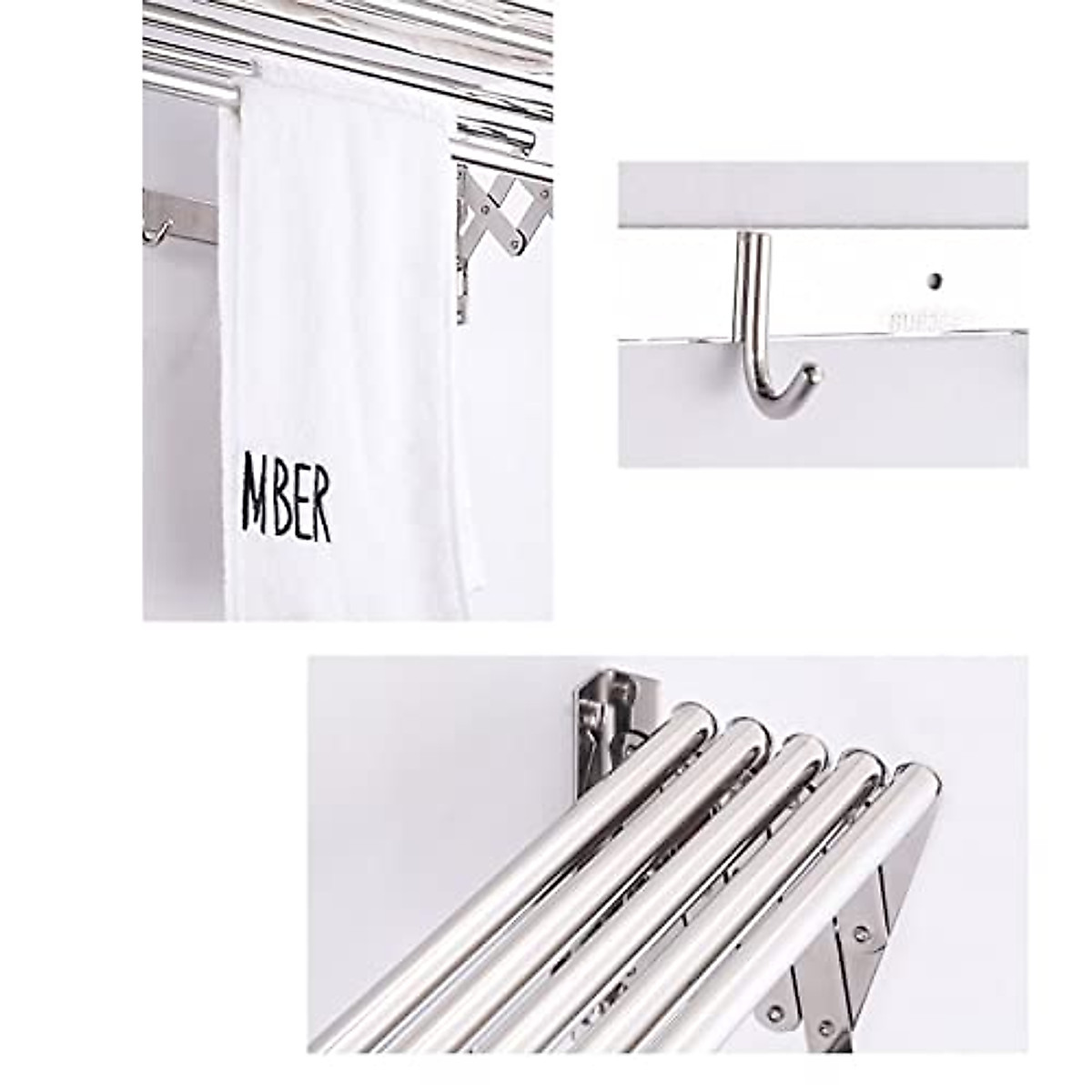 EAFTOS Multifunction Easy to Install Telescopic Clothes Drying Rack Stainless Steel Durable Wall Mounted Thicken Folding Drying Rack