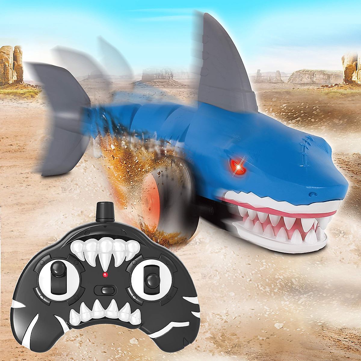 Rugged Racers Animal Racer Remote Control Cars – Monster Truck RC Toys for Kids – Shark –Big Wheels Racing All Terrain Vehicle - Sweeping Tail and 360-Degree Spin – Ideal for Toddlers, Boys and Girls