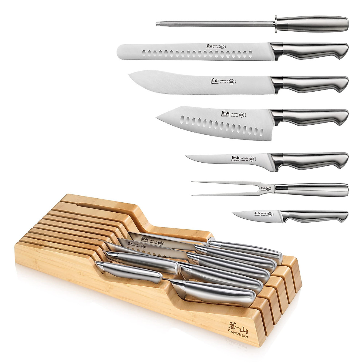 Cangshan Sanford Series 1027143 German Steel 8-Piece BBQ Knife In Drawer Set