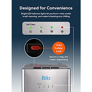 Brio Self Cleaning Bottleless Water Cooler Dispenser, UL Approved, Stainless Steel, Point of Use Drinking Water Filter, Hot, Cold, and Room Temperature