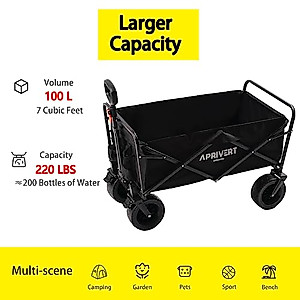 APRIVERT Heavy Duty Folding Cart with Large Capacity, All-Terrain Outdoor Cart with Big Wheels,Garden Portable Trolley & ATV, Utility Wagon for Beach,Shopping,Camping,Fishing,Beige