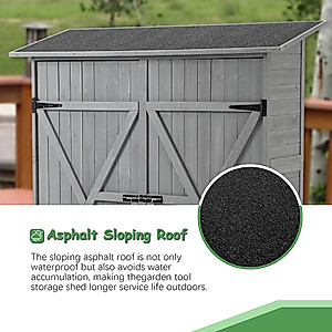 Outdoor Storage Shed with Lockable Door, Wooden Tool Storage Shed w/Detachable Shelves & Pitch Roof, Easy to Assemble Suitable for Home and Yard (Grey)