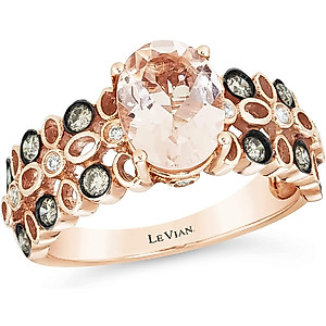 LE VIAN 3/8 Carat Diamond and Oval Morganite Engagement Ring for Women in 14k Rose Gold (Fancy Brown/H-I, SI1-SI2, cttw) Promise Anniversary Ring Size 7