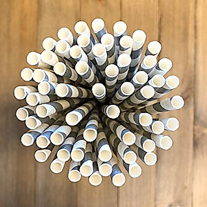 Striped Paper Straws - Silver White - Christmas Wedding Anniversary Supply - 7.75 Inches - 50 Pack - Outside the Box Papers Brand