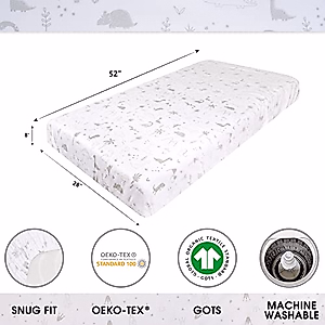David's Kids Crib Fitted Sheets Grey-100% Cotton Baby Boys and Girls Crib Sheets for Standard Crib and Toddler Mattress-Nursery Sheets-2 Pack-Woodland Dinosaurs/Claws-52x28 Inches