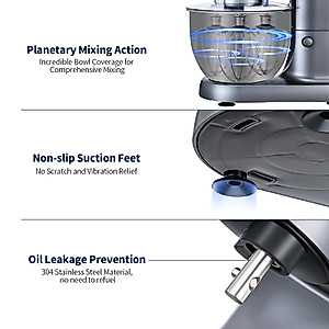 Stand Mixer, 6 QT 600W Tilt-Head Dough Mixer, 6+P speed Mixers Kitchen Electric Stand Mixer with Stainless Steel Bowl, Dishwasher-Safe Dough Hook, Flat Beater, Wire Whisk, Splash Guard, Grey