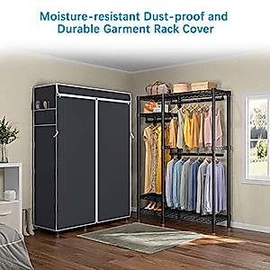 VIPEK V2C Wire Garment Rack Covered Clothes Rack with 3 Hanging Rods, Black Metal Clothing Rack with Black Oxford Fabric Cover Cover, Portable Closet Rack Free Standing Closet Wardrobe, Max Load 600LBS