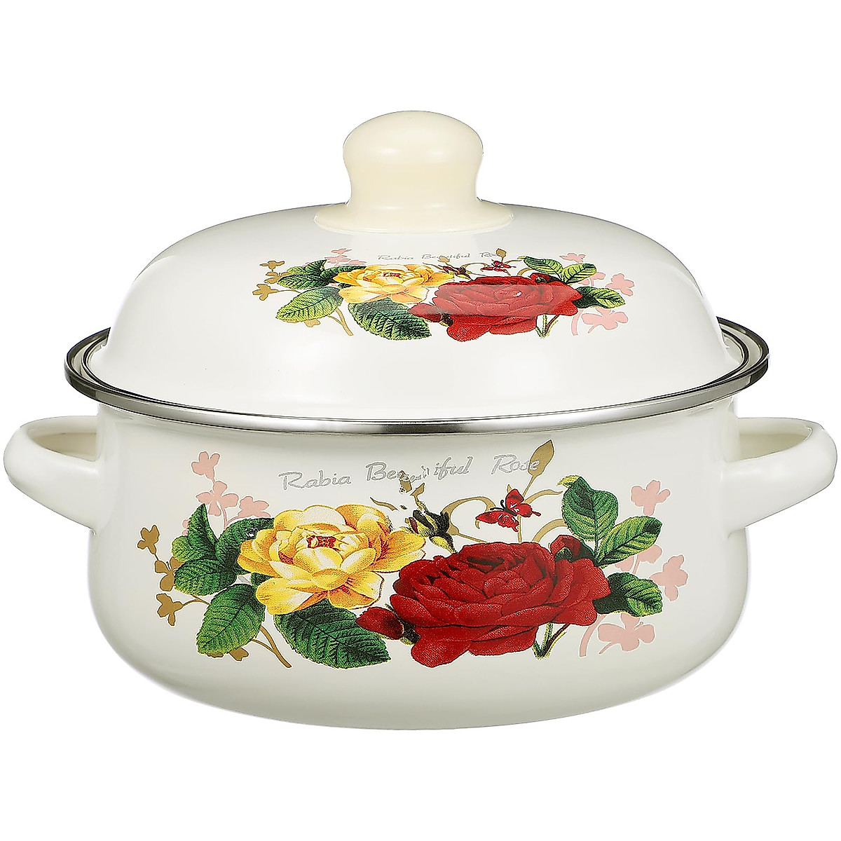 SHOWERORO Enamel Soup Pot Kitchen Stew Pot Enameled Oven Braising Pan with Lid Stockpot with Lid 8 Quart Porcelain Cooking Saucepan Pasta Steamer Food Thicken Stockpot Metal Soup Plate