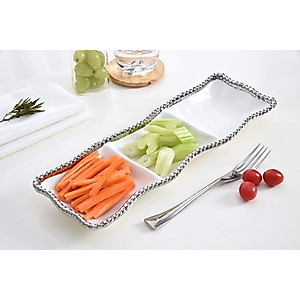 3-Section Serving Piece Porcelain with Silver Trim