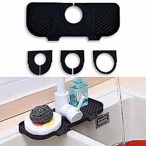 Rictine Silicone Faucet Mat for Kitchen & Bathroom Sink, 3 Pore Size Silicone Faucet Mat, Dish Soap Sponge Holder for Kitchen Sink Accessories, Drying Mat for Kitchen Counter Sink Splash Guard (Black)